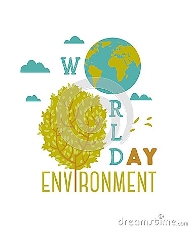 World Environment Day. Typography Poster With Earth Globe, Tree And ...