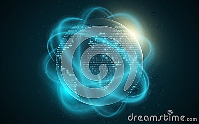 World Map From Binary Code. Abstract Planet Earth. Blurred Lines Move. Futuristic Background ...