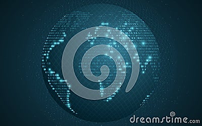 World Map From Binary Code. Abstract Planet Earth. Transparent Pattern From The Grid. Futuristic ...