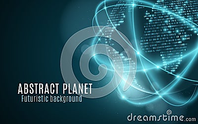 World Map From Binary Code. Futuristic Planet. Glowing, Blurry Neon Lines. Abstract Background ...