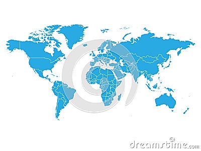 World Map In Blue Color On White Background. High Detail Blank ...