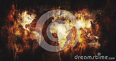 World Map Burning In Fire And Flames 3D Rendering Royalty-Free Stock ...