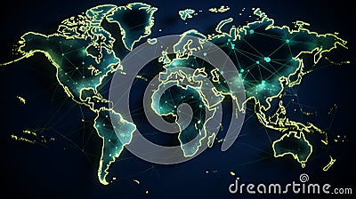 World Map 2D With Neon Line. Generative AI Royalty-Free Stock Image ...