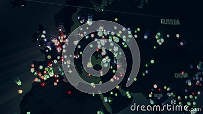 World Map with Different Targets for Cyber Attack. Hacking and ...
