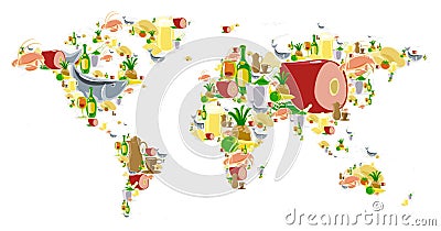 World Map With Food And Drinks Cartoon Vector | CartoonDealer.com #11205159