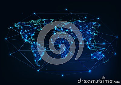 World Map Mesh With Continents Outline Made Of Lines, Dots, Stars ...