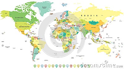 World Map And Navigation Icons - Illustration. Stock Vector - Image ...