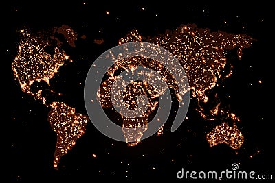 World Map In The Night With Lights Stock Illustration - Image: 56731328