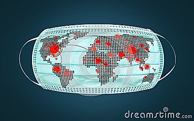 The World Map Simulates The Spread Of The Virus With A Mask Background ...