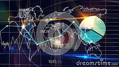 World Map Statistic Data Graph Dark Blue Finance Background 3D Stock ...