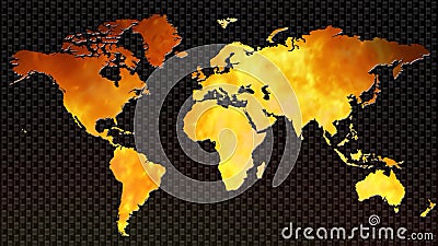 World Map in Steel with Flames 4K Loop Stock Video - Video of burning ...