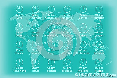 World Map With Time Zones Infographics Background Cartoon Vector ...