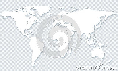 Vector White World Map with Shadow on Transparent Background Stock ...
