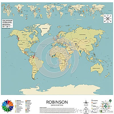 World Map Using The Robinson Projection, Highlighting UNESCO Sites ...