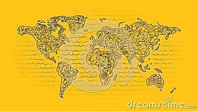 World map on yellow stock video. Video of draw, trip - 260209041