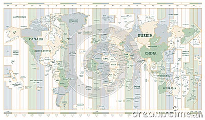 World Time Zones Map. Detailed World Map With Countries Names Vector ...