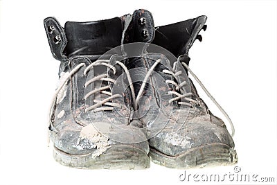 Worn-out Old Work Boots, Isolated On White. Royalty-Free Stock ...