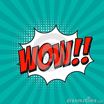 WOW!!! Comic Style Phrase On Sunburst Background. Design Element ...