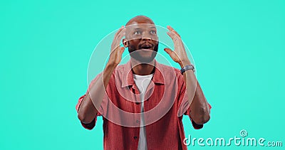 Wow, Thinking and a Black Man on a Blue Background with an Idea or Mind ...