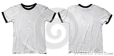 Wrinkled Blank White Ringer T-shirt Template, Front And Back Design ...