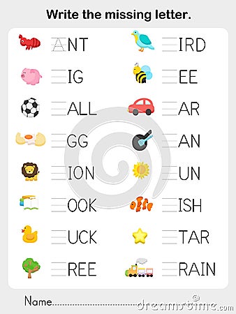 Write The Missing Letter - Worksheet For Education Stock Vector - Image ...