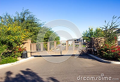 Exit Metal Gate Operated By Electric Motor Stock Photography ...