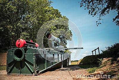 WW2 V1 Rocket Flying Nazi Germany Bomb On Launch Ramp Aiming At Great ...