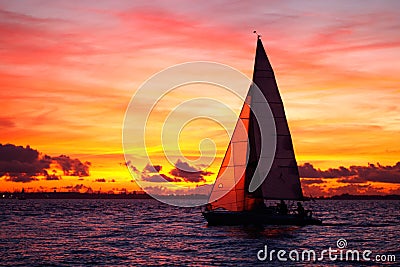 Yacht Sailing At Sunset Stock Image - Image: 16077951