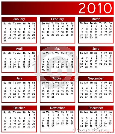 Year 2010 Calendar Stock Photos - Image: 12386343