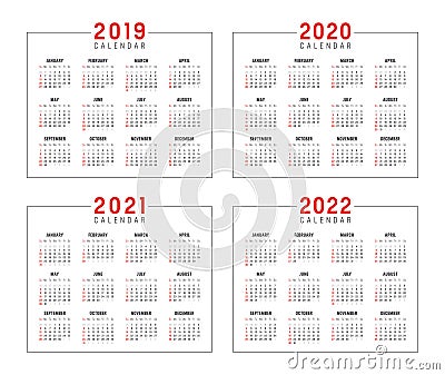 Years 2019 2020 2021 2022 Calendars Vector Illustration | CartoonDealer ...