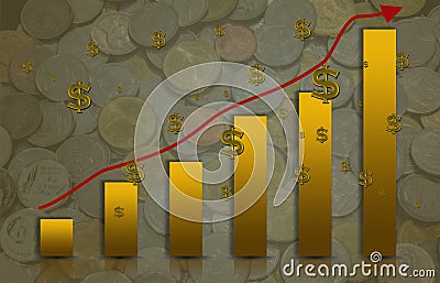 Yellow Bar-Graph Up And Arrow With Coin Is A Background Stock Photo ...