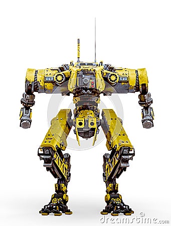 Yellow Combat Mech In A White Background Stock Illustration ...