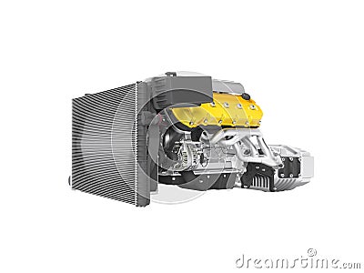 Yellow Engine For Car Assembly With Gearbox Rear View 3D Render On ...