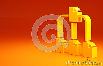 Yellow Folder Tree Icon Isolated On Orange Background. Computer Network ...