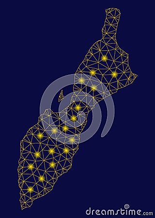 Yellow Mesh Wire Frame Masirah Island Map With Flare Spots Cartoon ...