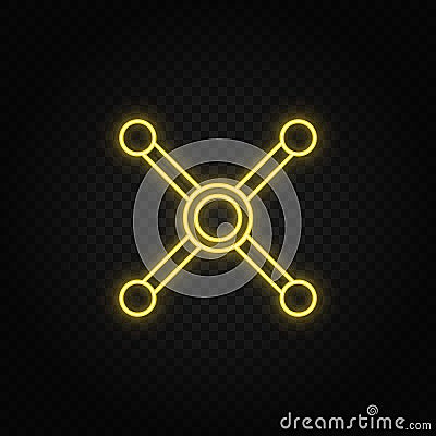 Yellow Neon Icon Atom, Atom Bond. Transparent Background. Yellow Neon ...