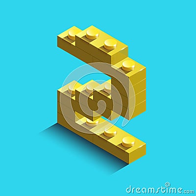 Yellow Number Two From Constructor Lego Bricks On Blue Background. 3d ...
