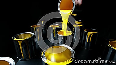 Yellow Paint Pouring. Paint is Poured into a Can Stock Footage - Video ...