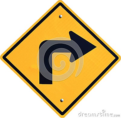 Yellow Right Turn Road Sign Royalty Free Stock Photos - Image: 37369398