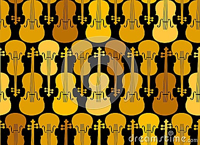 Yellow Violins On A Black Background, Seamless Pattern. Cartoon Vector ...