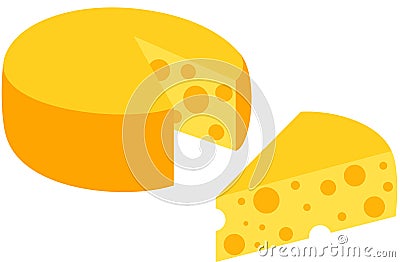 Yellow Wheel Round Cheese Block And Slice Cartoon Vector ...
