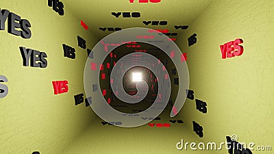 Yes Symbol or Yeah Marks Tunnel on Yellow Background 3d Render. Say ...