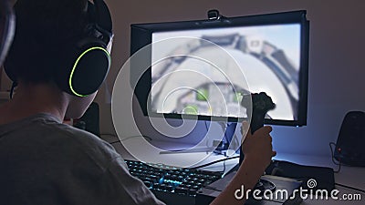 Young Boy Playing a Flight Simulator Wearing a Headset Stock Video ...