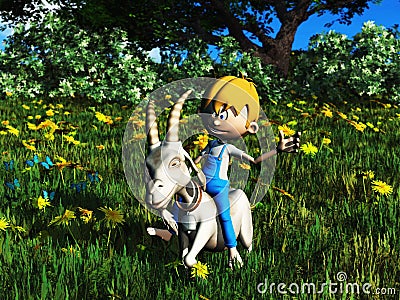 Young Cartoon Boy Riding Pet Goat. Royalty Free Stock Photography ...