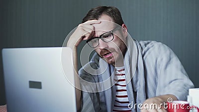 Young Freelancer Working from Home during Illness. Sick Business Man ...