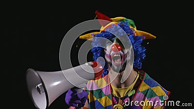 Young Funny Clown Shouting and Using a Megaphone Stock Video - Video of ...