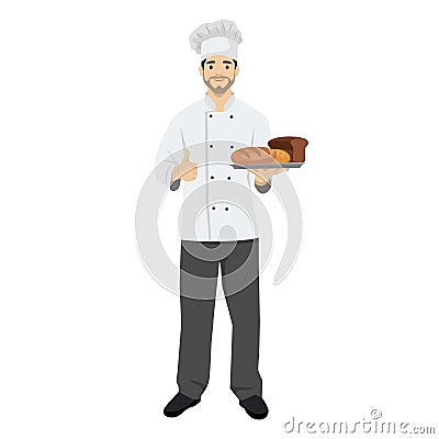 Young Man Baker Holding A Tray With Buns, Different Bread, Cakes ...