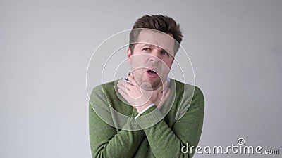 Young Man Having Asthma Attack or Choking Can Not Breath Suffering from ...