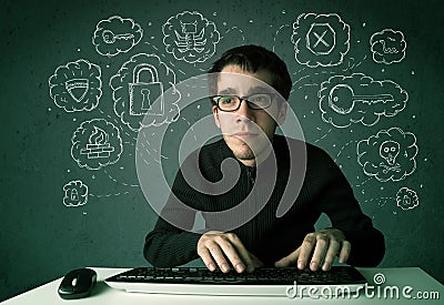 Young Nerd Hacker With Virus And Hacking Thoughts Royalty-Free Stock ...