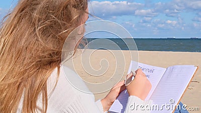 Young Student Study with Notebook on Beach Next To Sea Ocean View ...